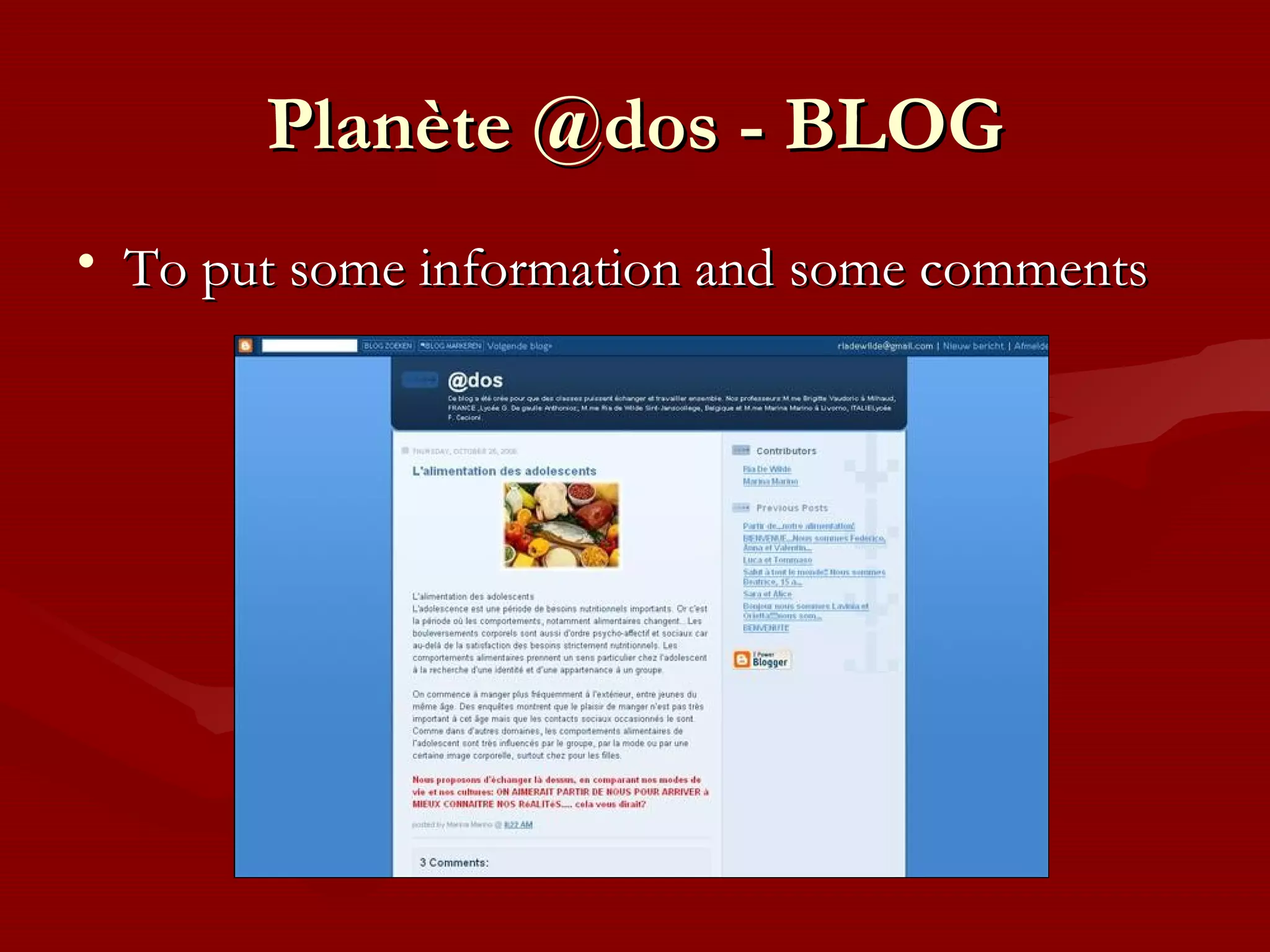 Planete @dos - the use of web 2.0 tools in an eTwinning project. | PPT
