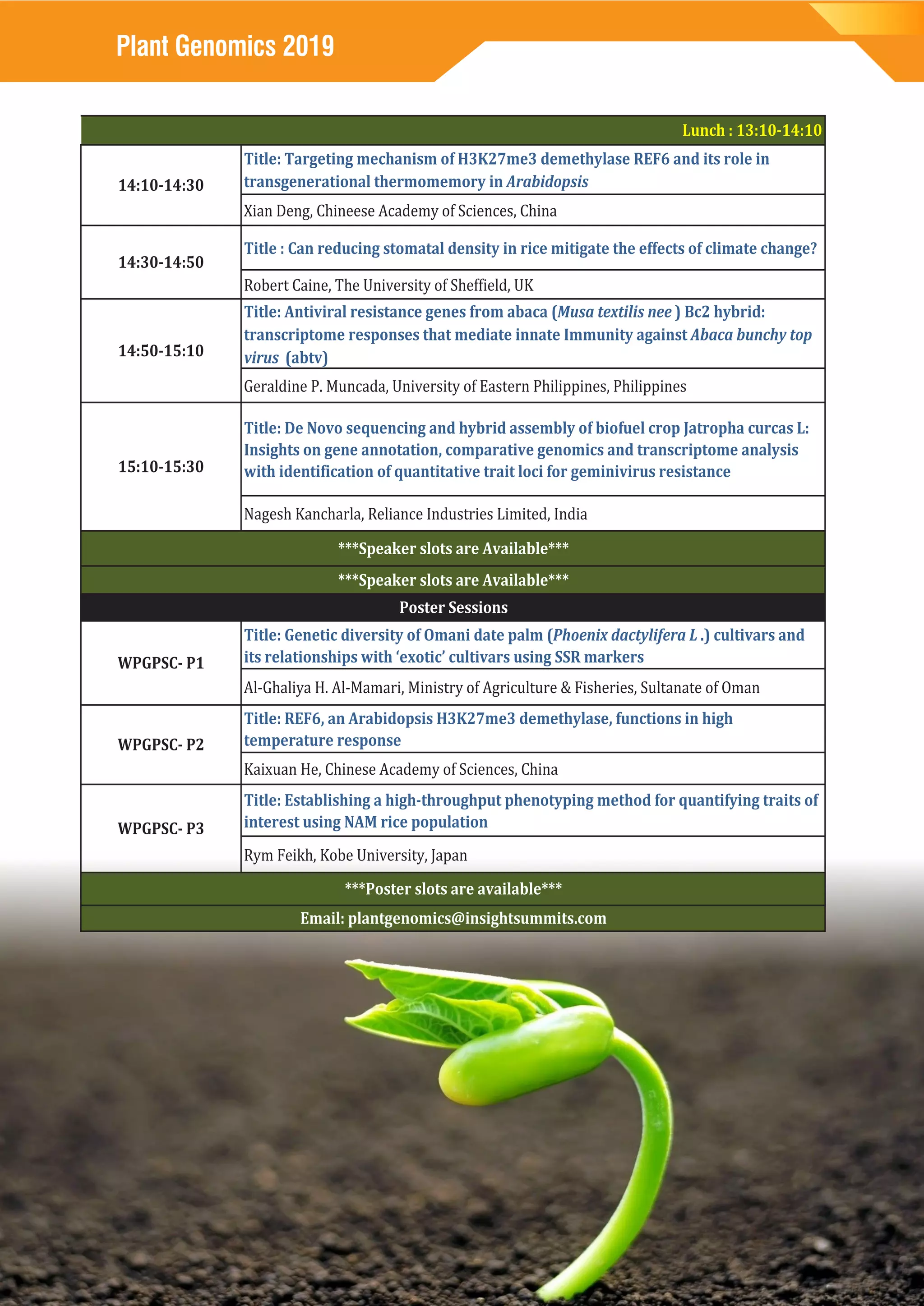 Plant genomics 2019 | Osaka, Japan | July 15-16, 2019 | PDF