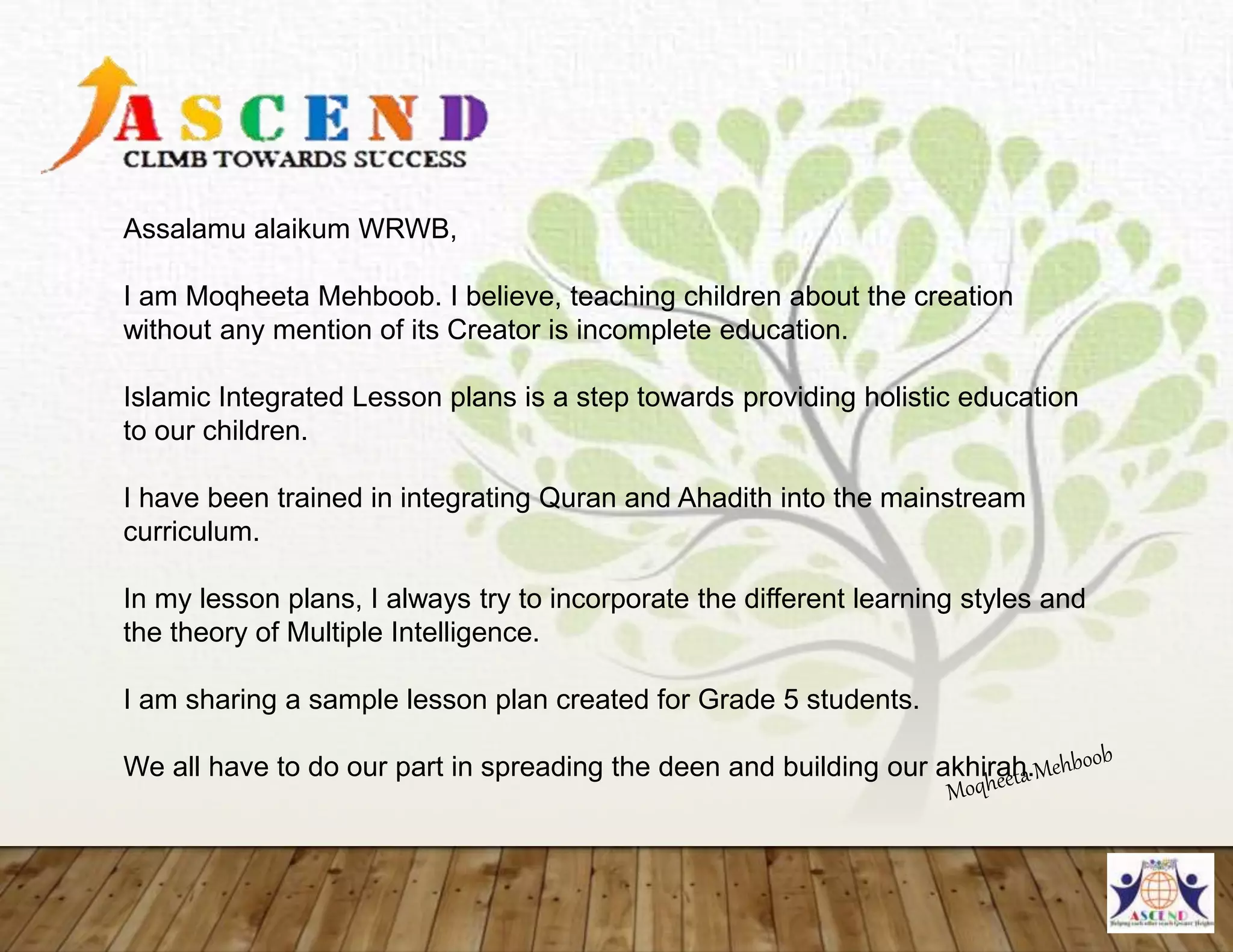 Islamic integrated science lesson plan. | PPTX