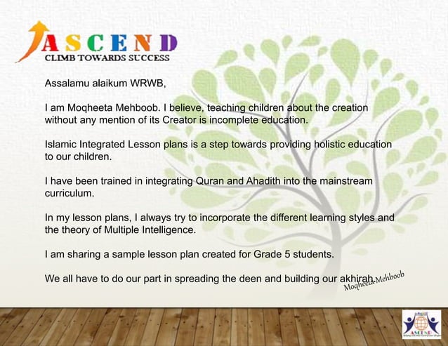 Islamic integrated science lesson plan. | PPTX
