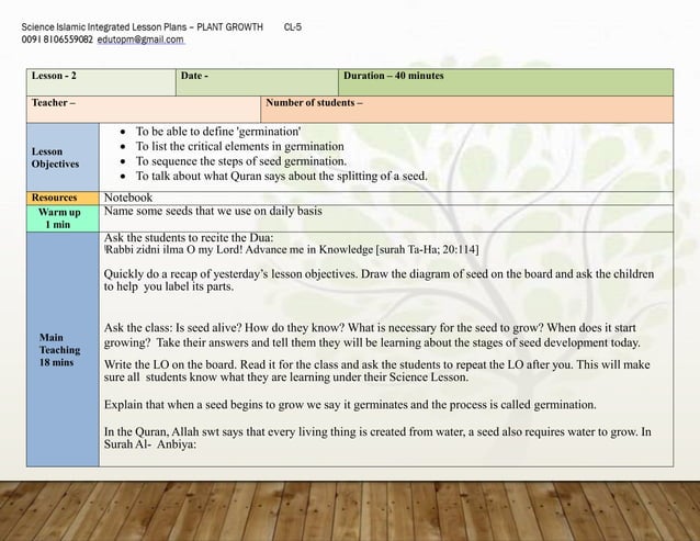 Islamic integrated science lesson plan. | PPTX