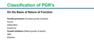 Application of Plant Growth Regulators (PGR's) in Agriculture | PPTX