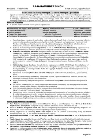 Raja Raminder Singh-Plant head CV | DOCX