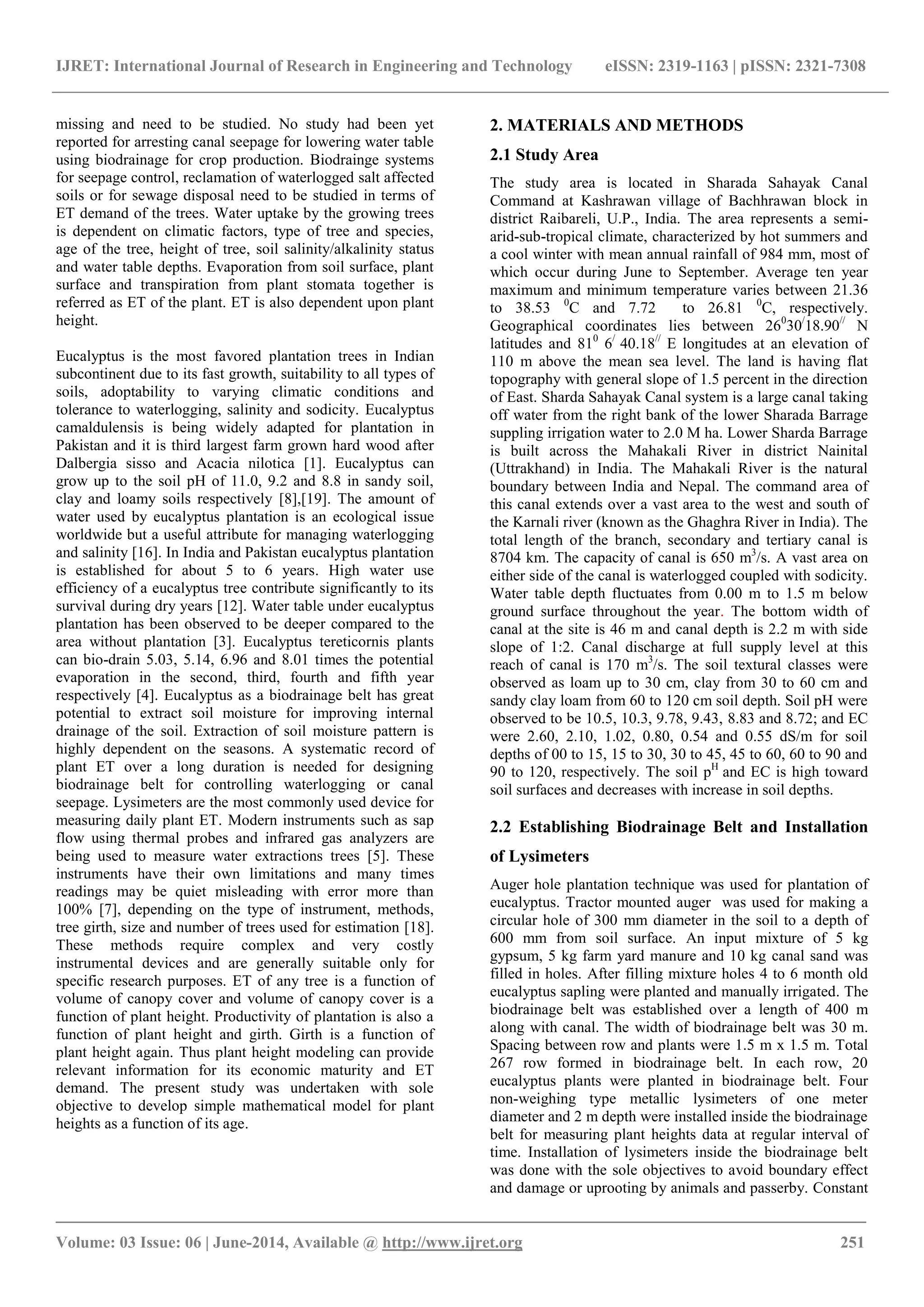 Plant height model for eucalyptus plantations for biodrainage use | PDF