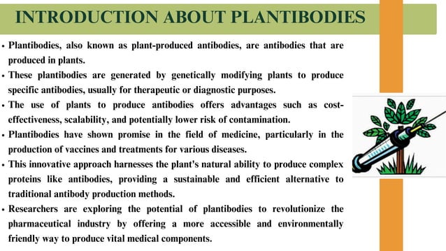 PLANTIBODIES , PLANTIBODY PRODUCTION AND ITS APPLICATION | PDF ...