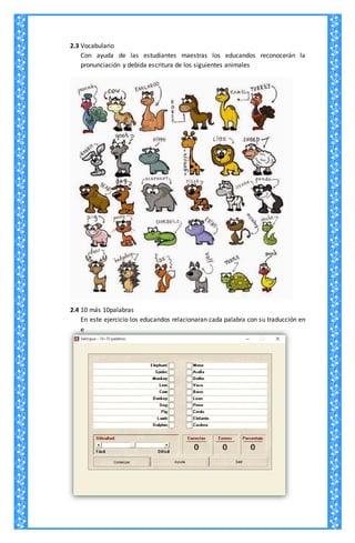 Plan tic los animales (En ingles) | DOCX