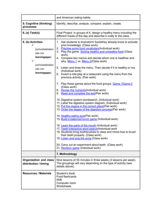 Food and nutrition CLIL unit | DOCX