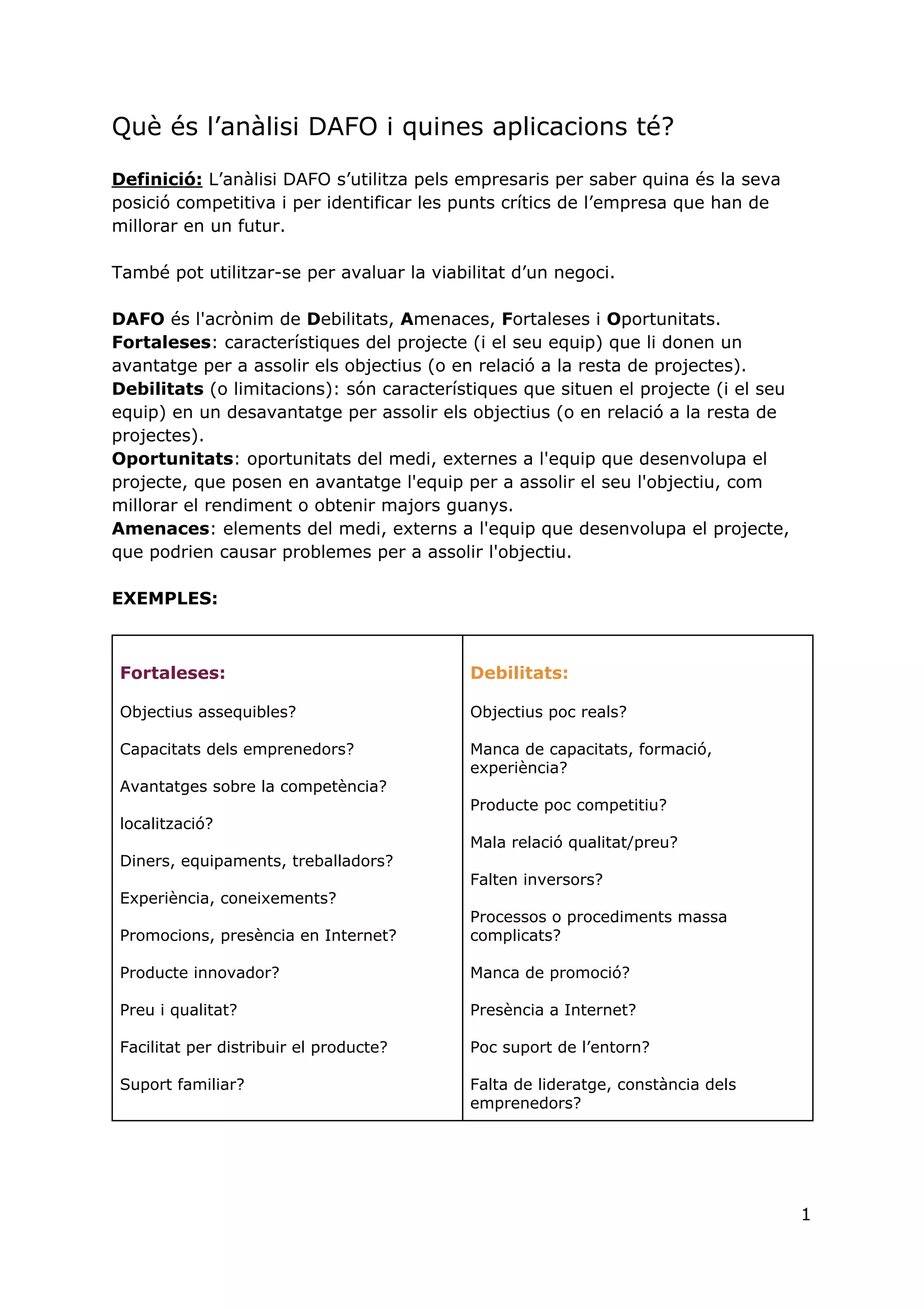 L'ANÀLISI DAFO Plantilla | PDF