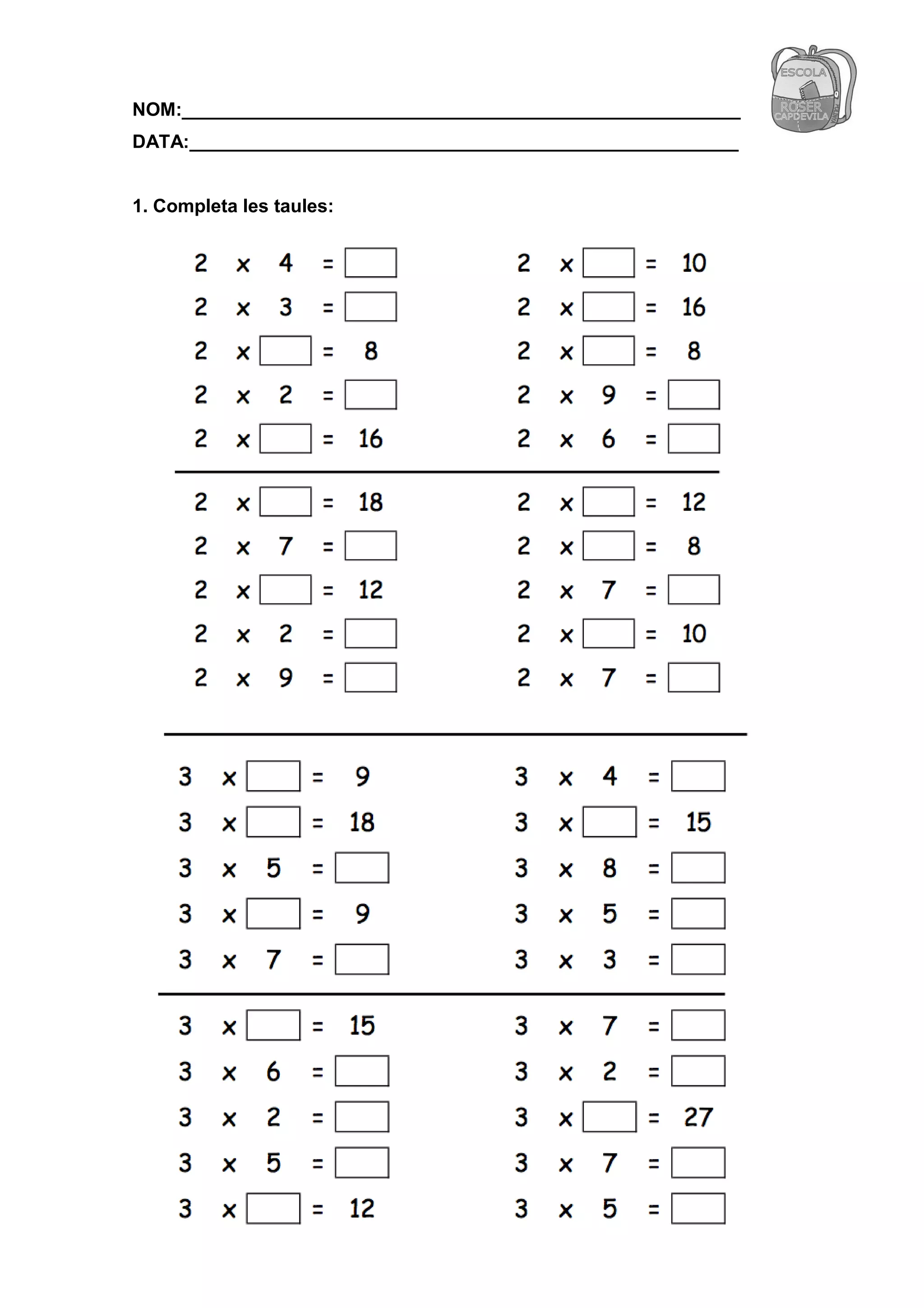 Fitxa taules multiplicar | DOC