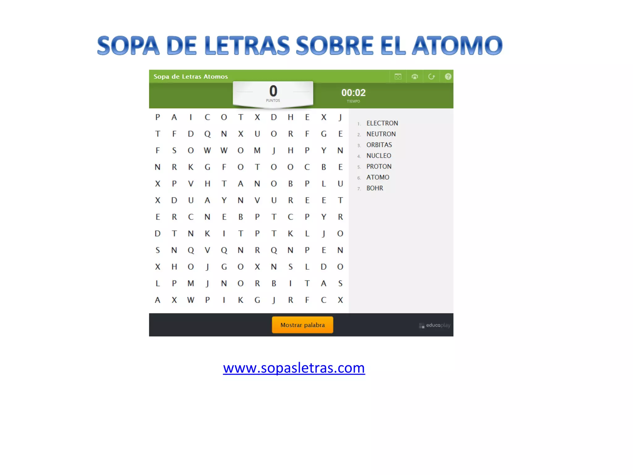 SOPA DE LETRAS SOBRE EL ATOMO | PPT