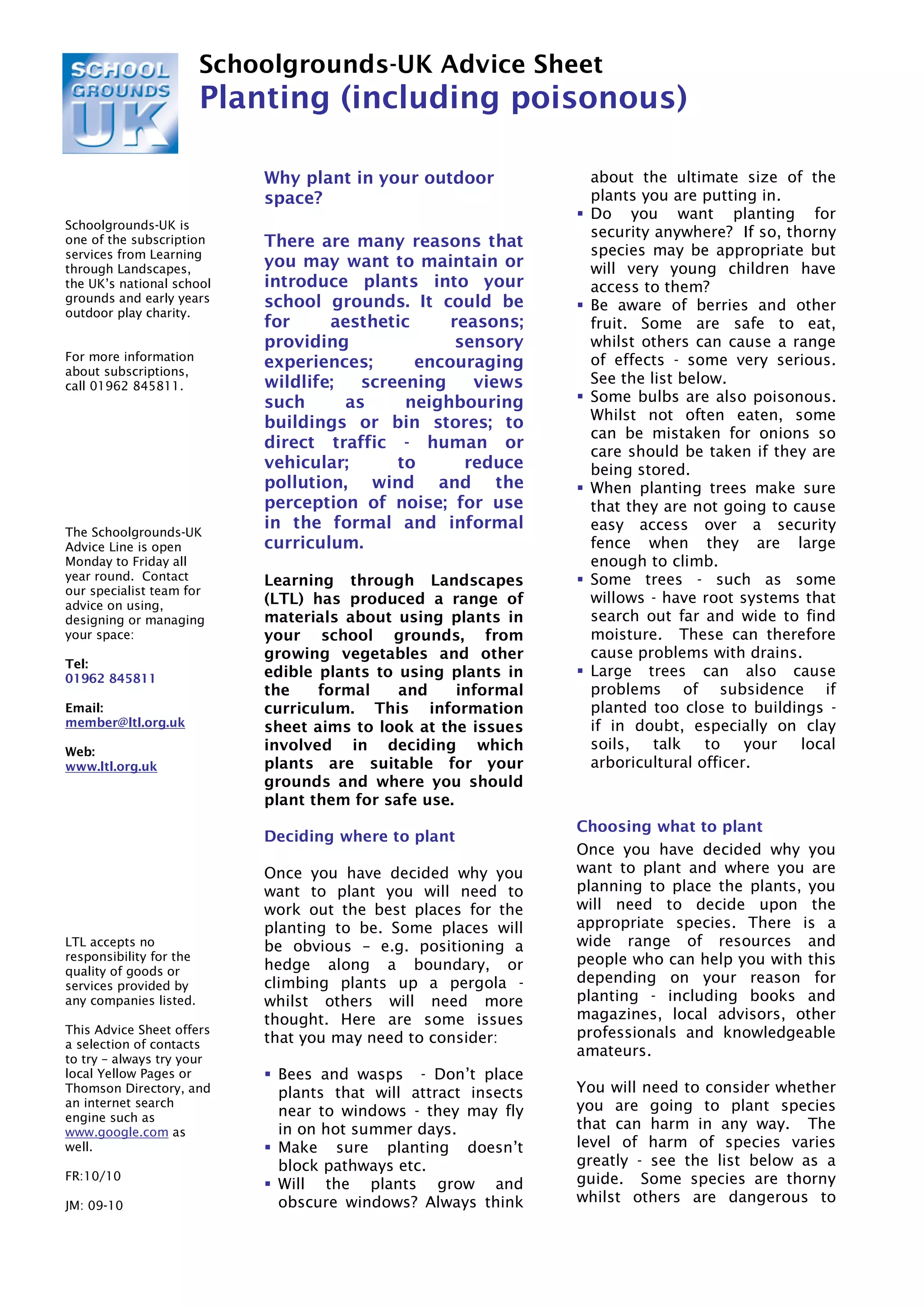 Planting: Choosing Plants for the School Grounds | PDF