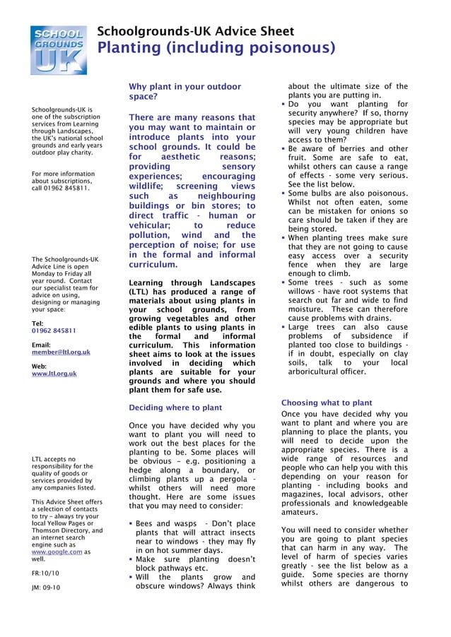 Planting: Choosing Plants for the School Grounds | PDF | Gardening ...