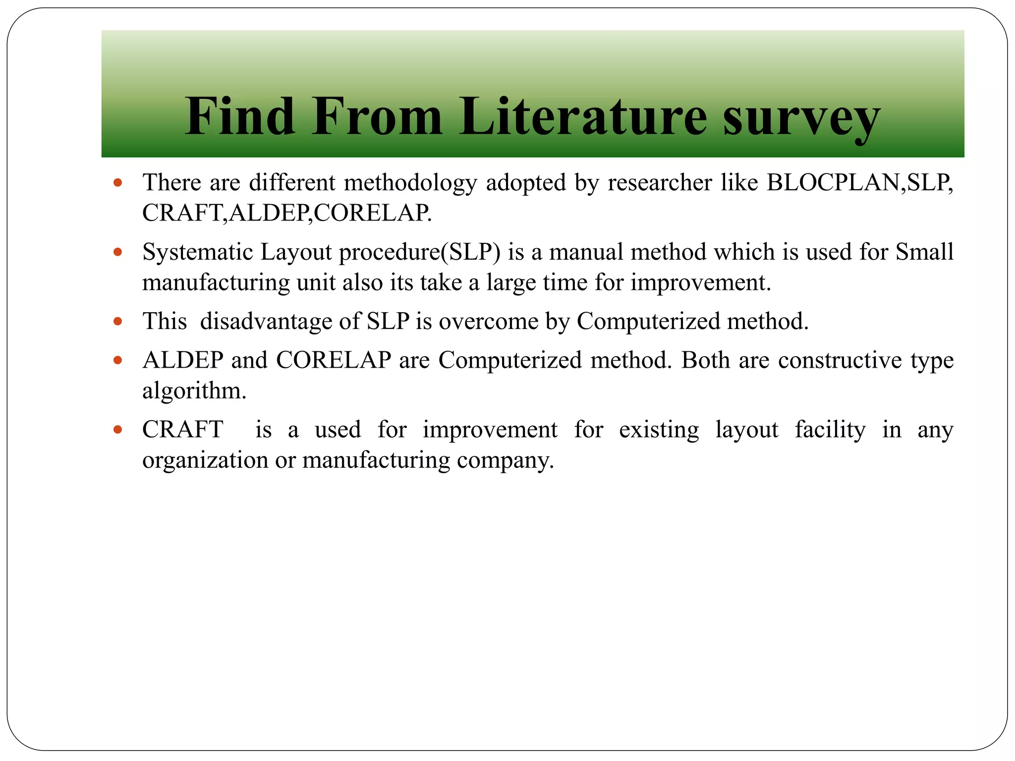 Plant layout optimization in crane manufacturing using CRAFT and SLP | PPTX