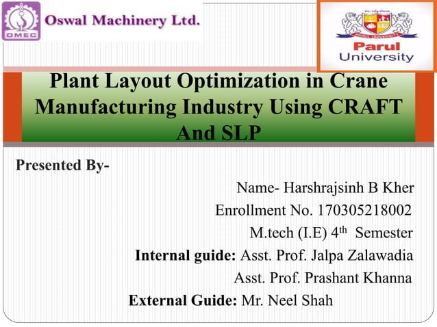 Plant layout optimization in crane manufacturing using CRAFT and SLP | PPTX