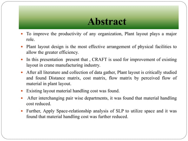 Plant layout optimization in crane manufacturing using CRAFT and SLP | PPTX