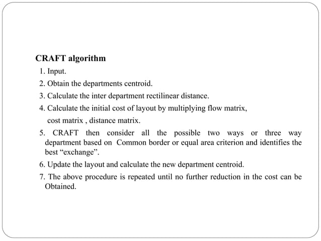 Plant layout optimization in crane manufacturing using CRAFT and SLP | PPTX