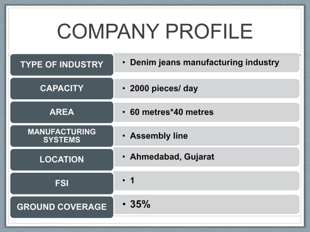 Plant layout of denim jeans manufacturing unit | PPTX