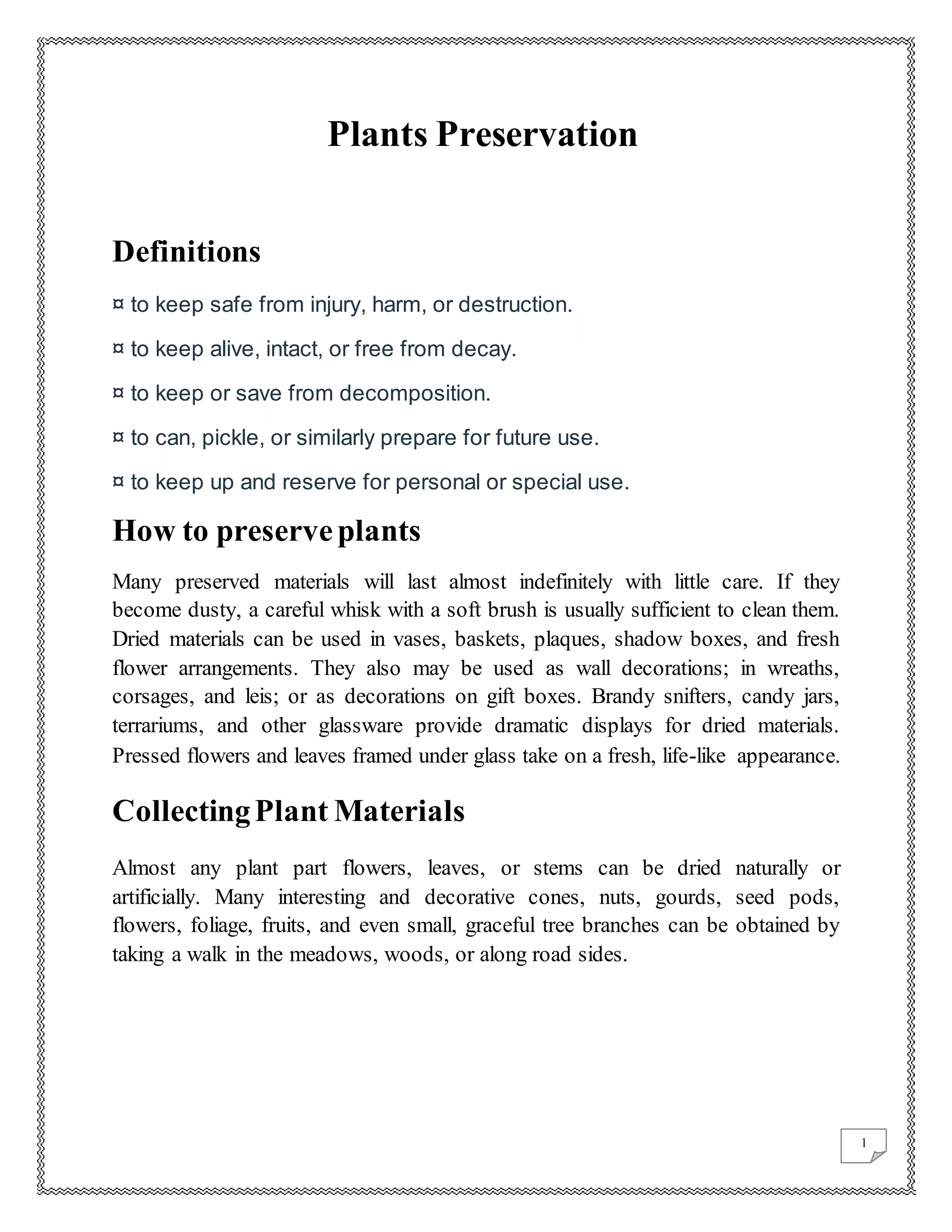 Plant preservation | DOCX