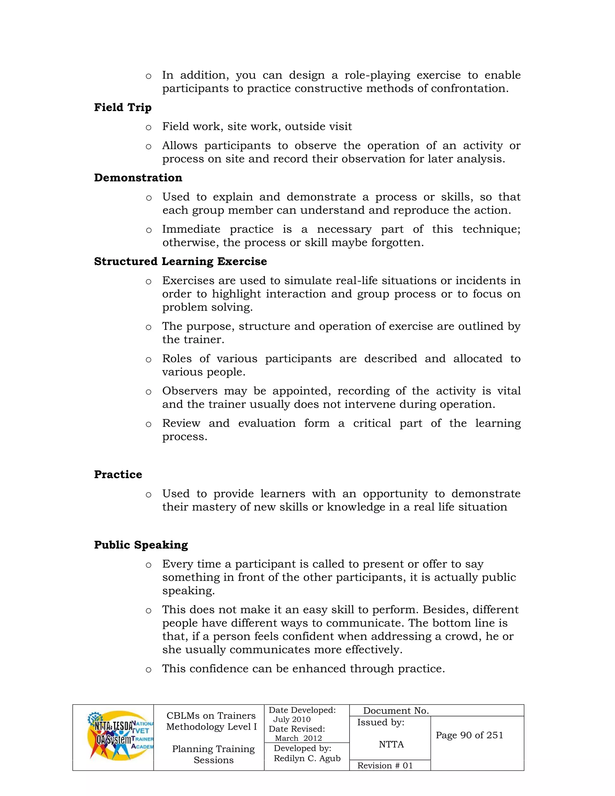 Plan training sessions | PDF