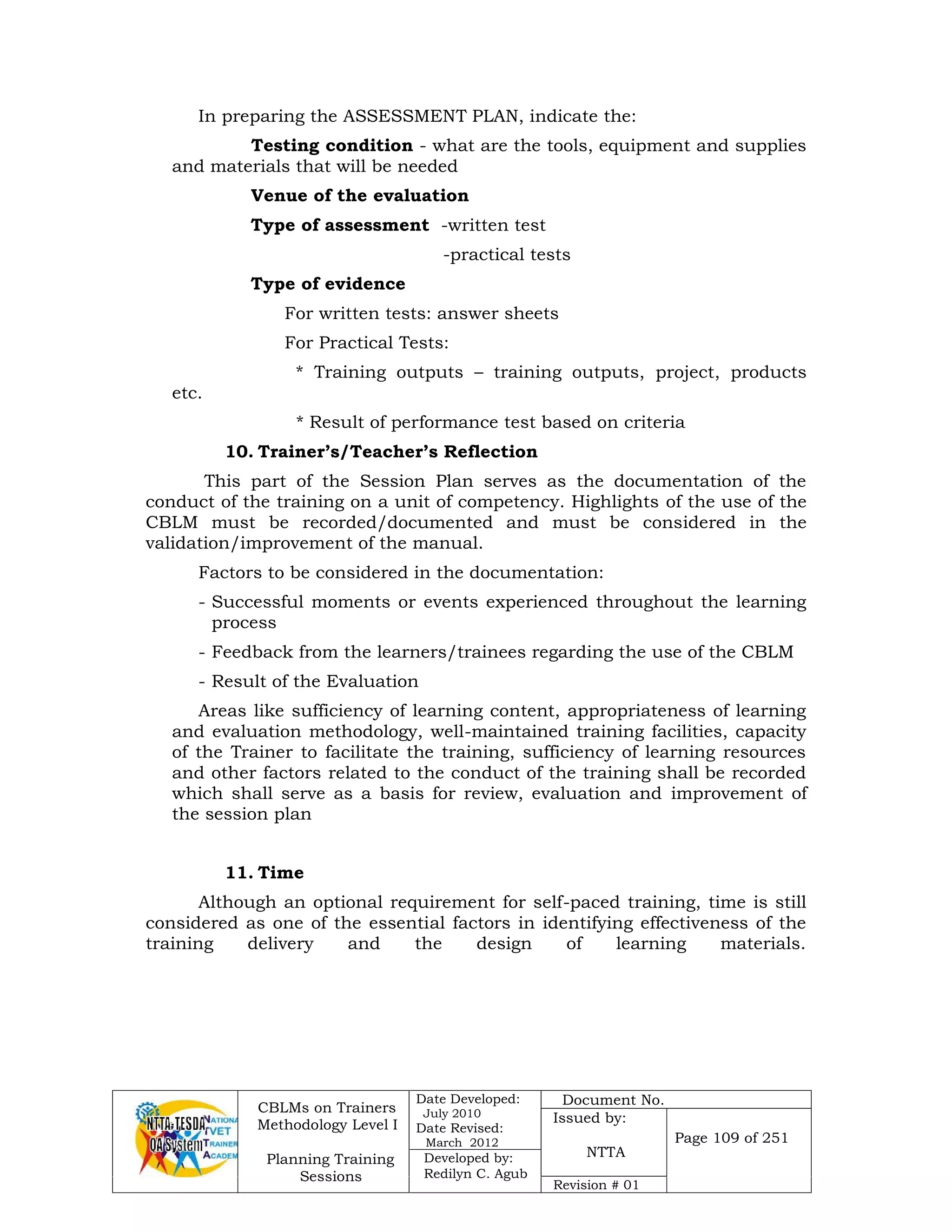 Plan training sessions | PDF