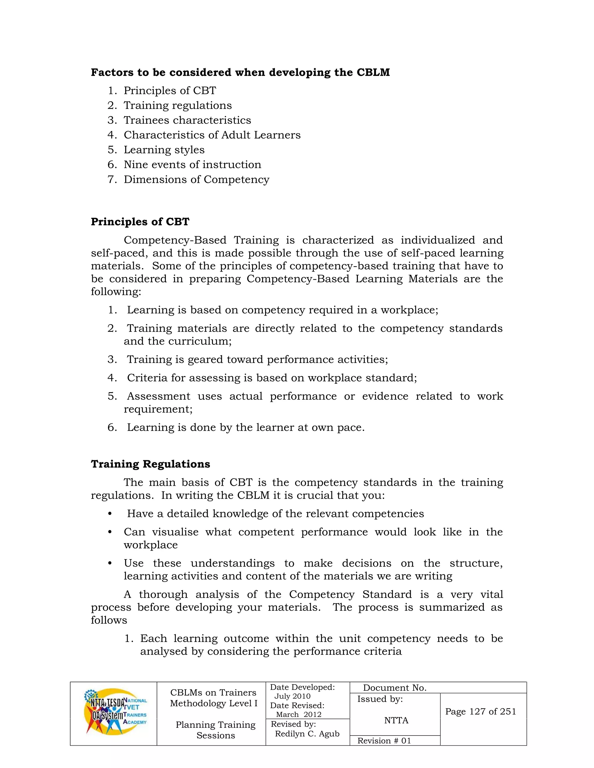 Plan training sessions | PDF