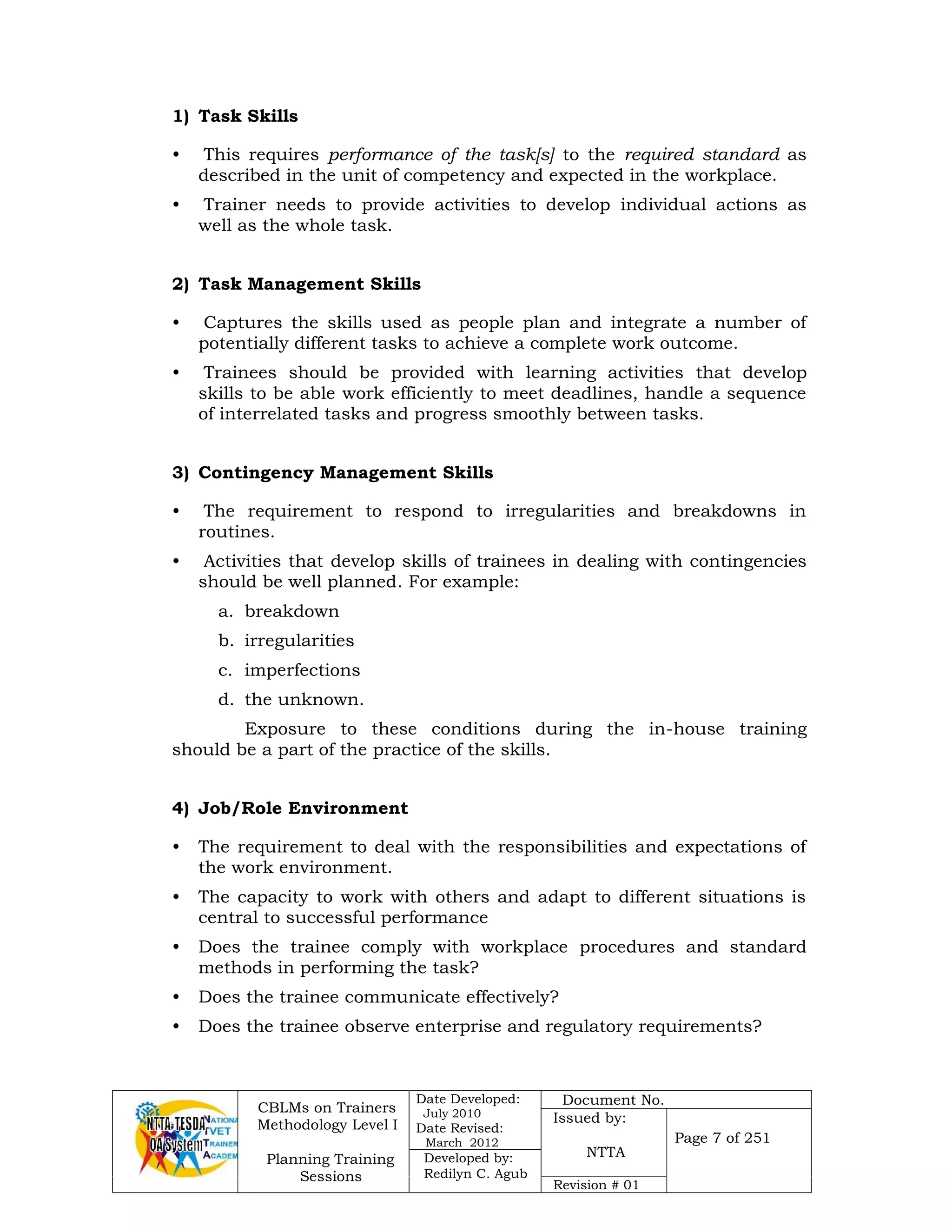 Plan training sessions | PDF