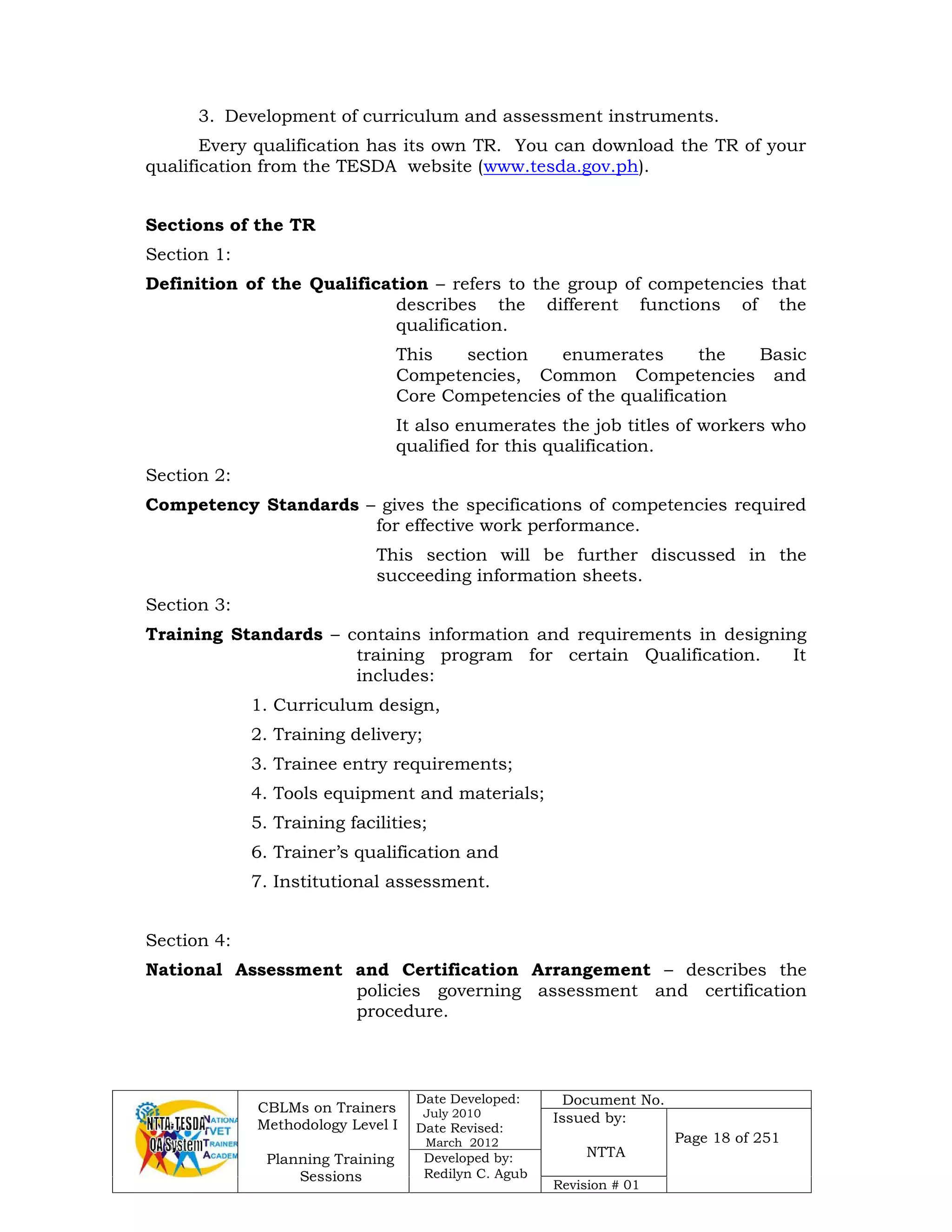 Plan training sessions | PDF