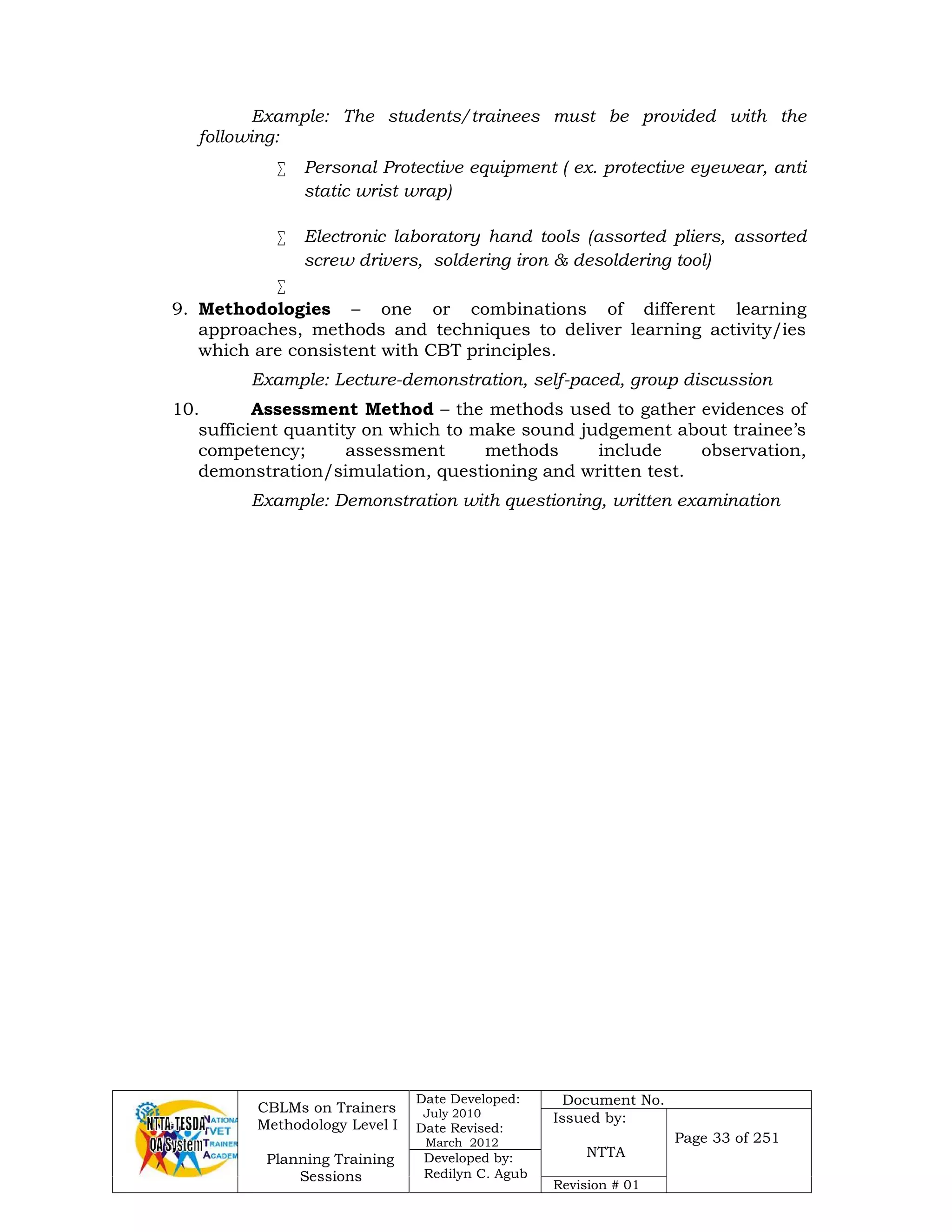 Plan training sessions | PDF