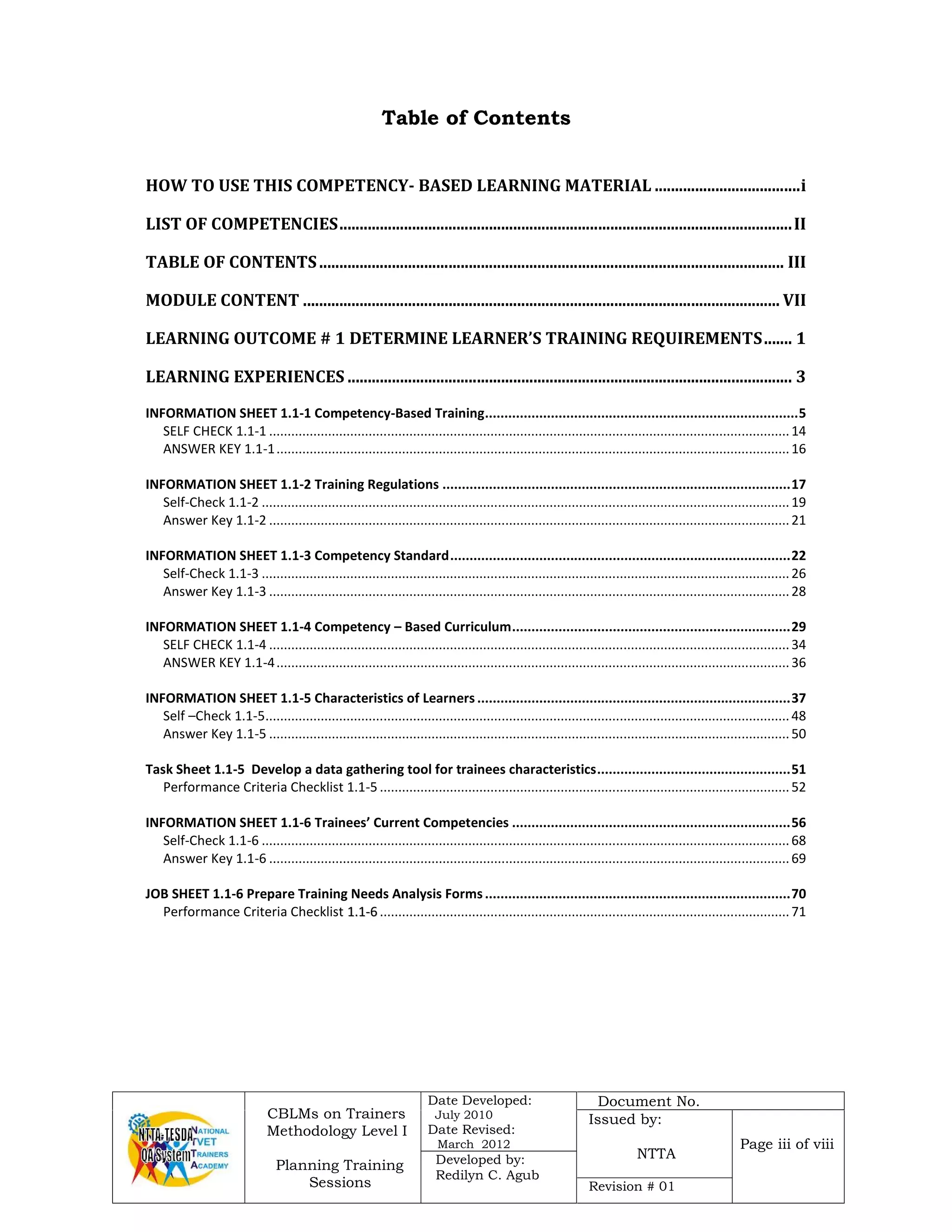 Plan training sessions | PDF