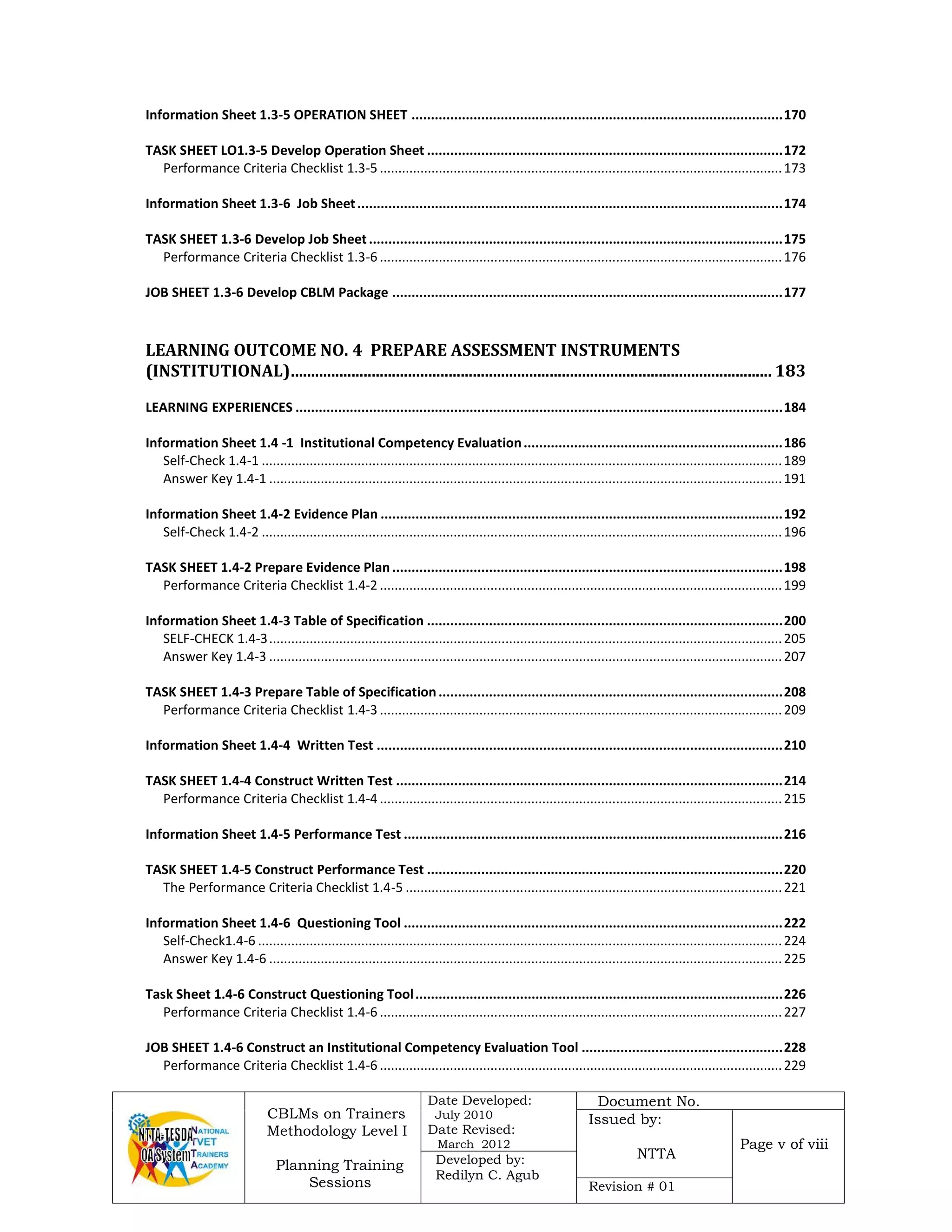 Plan training sessions | PDF