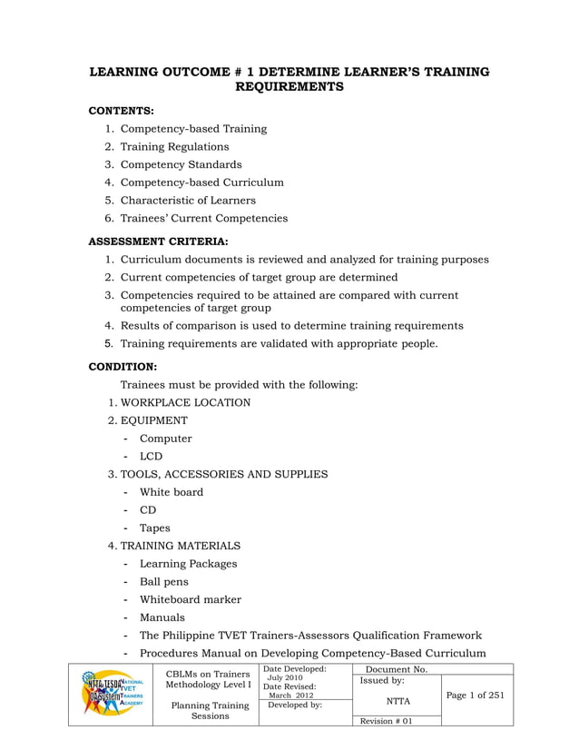 Plan training sessions | PDF