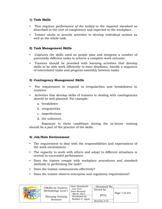 Plan training sessions | PDF