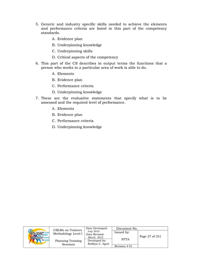 Plan training sessions | PDF