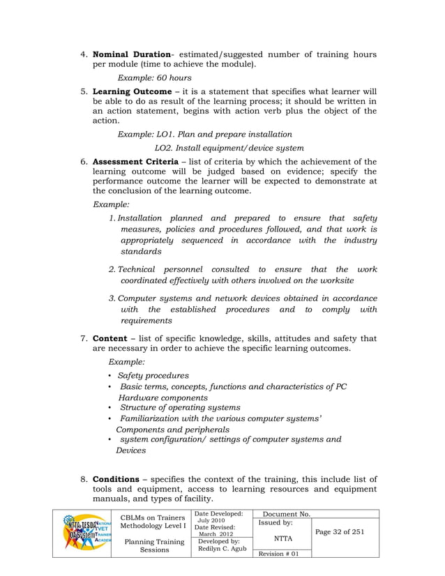 Plan training sessions | PDF