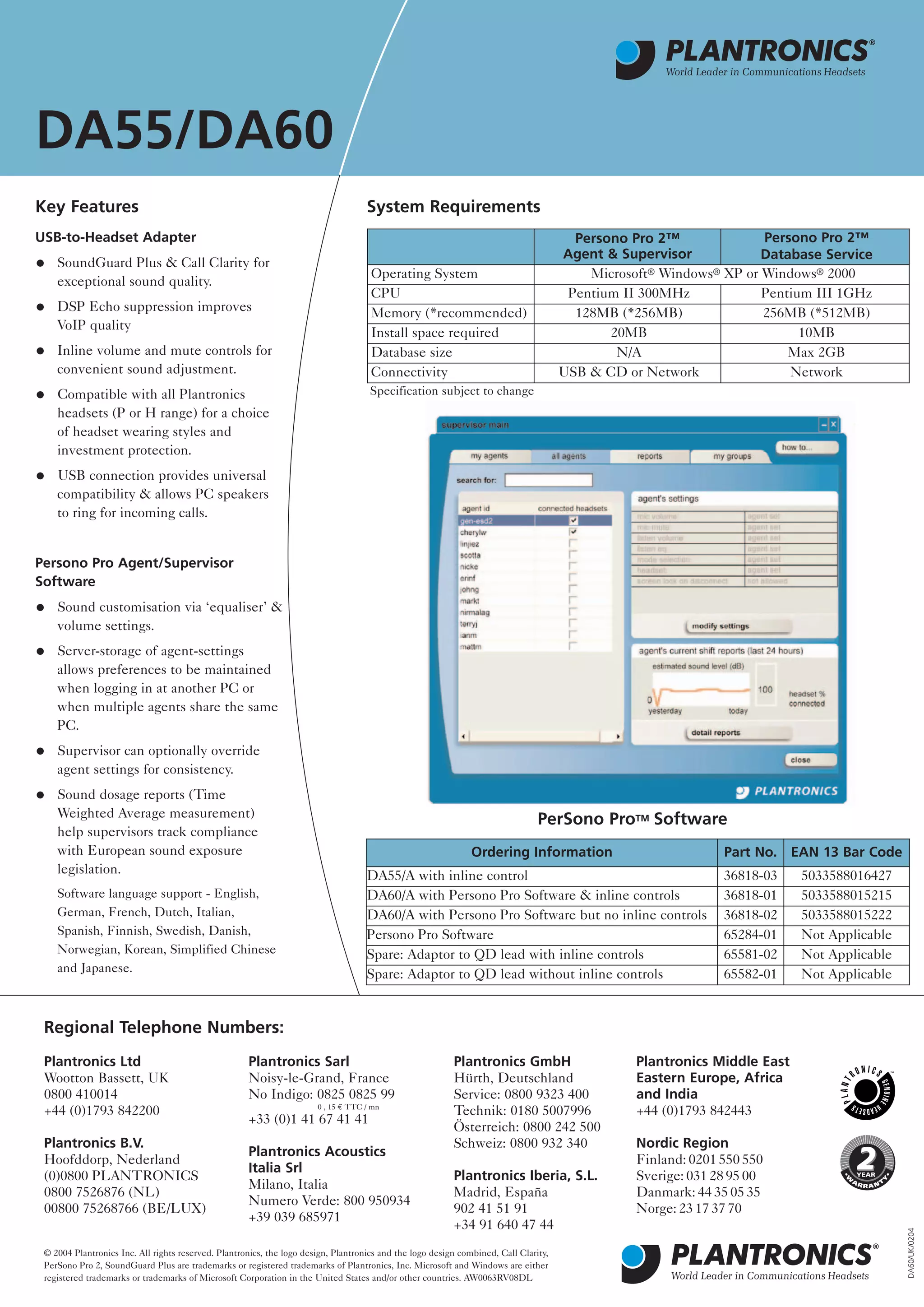 Plantronics da55 data sheet | PDF