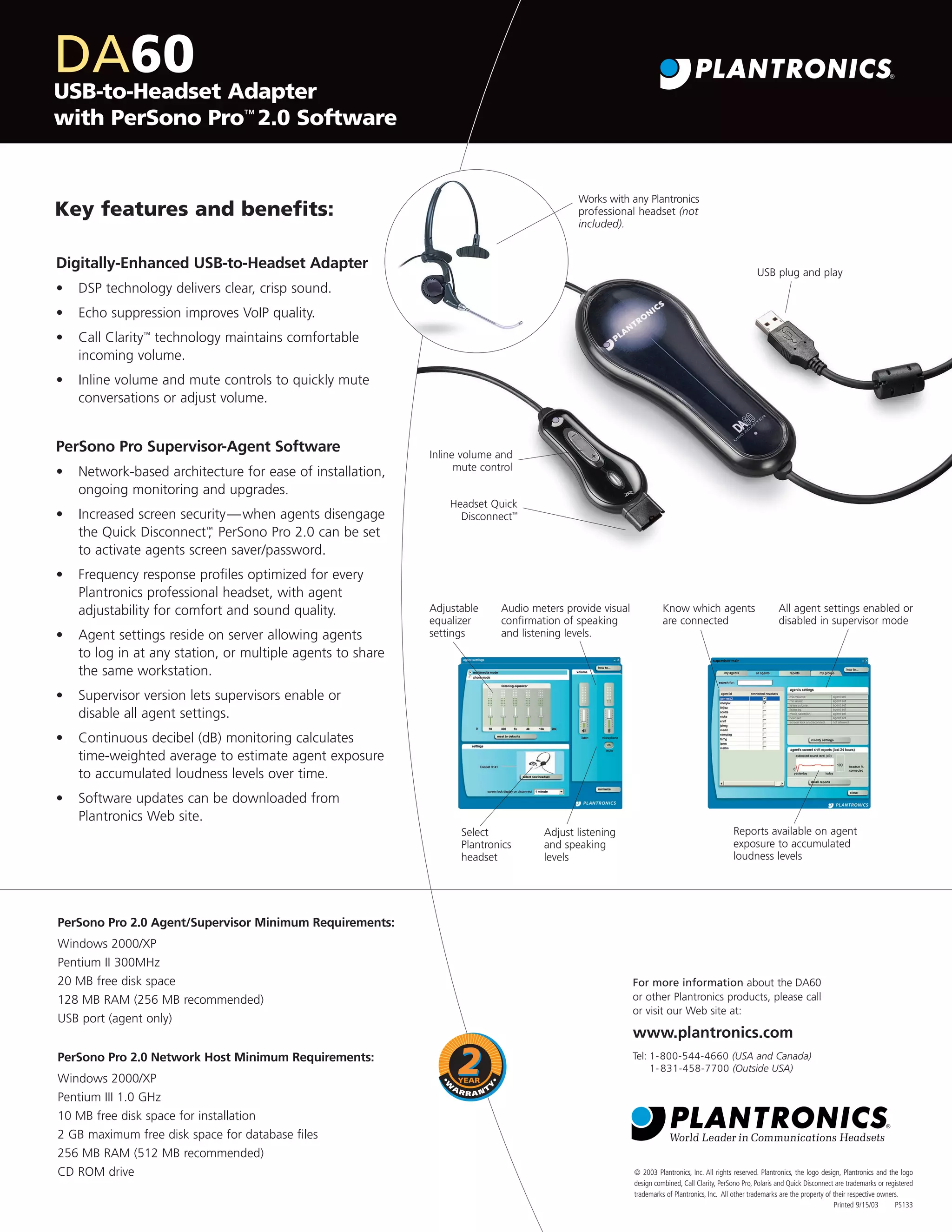 Plantronics da60 data sheet | PDF