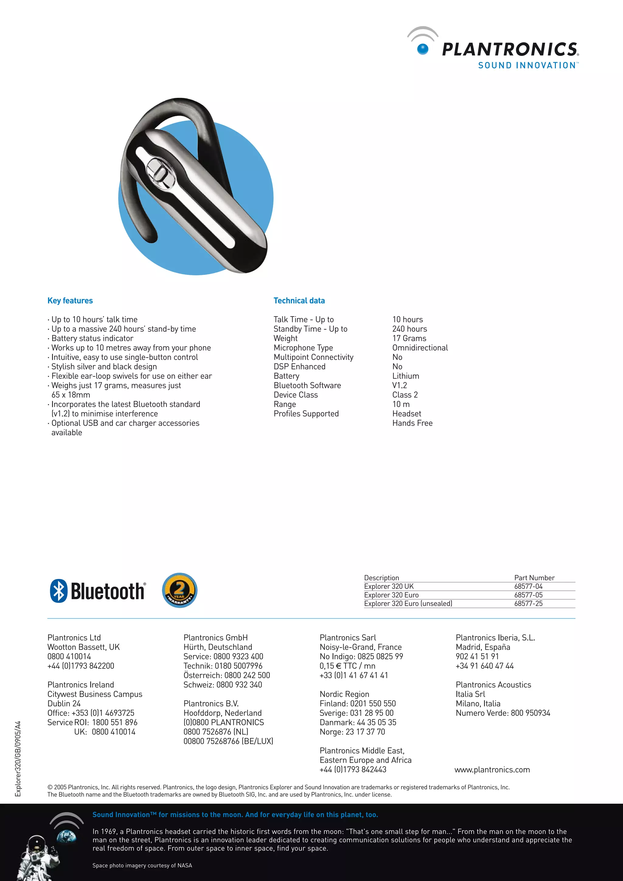 Plantronics explorer 340 data sheet | PDF