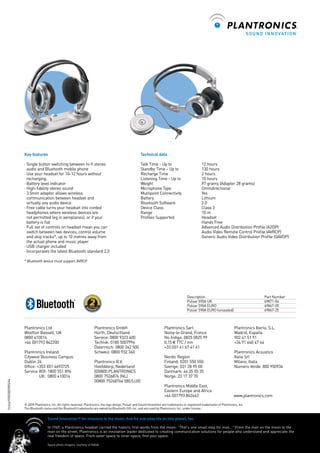 Plantronics pulsar 590 data sheet | PDF