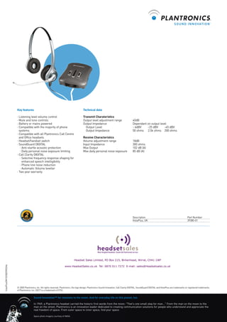 Plantronics vista plus dm15 amplifier data sheet | PDF