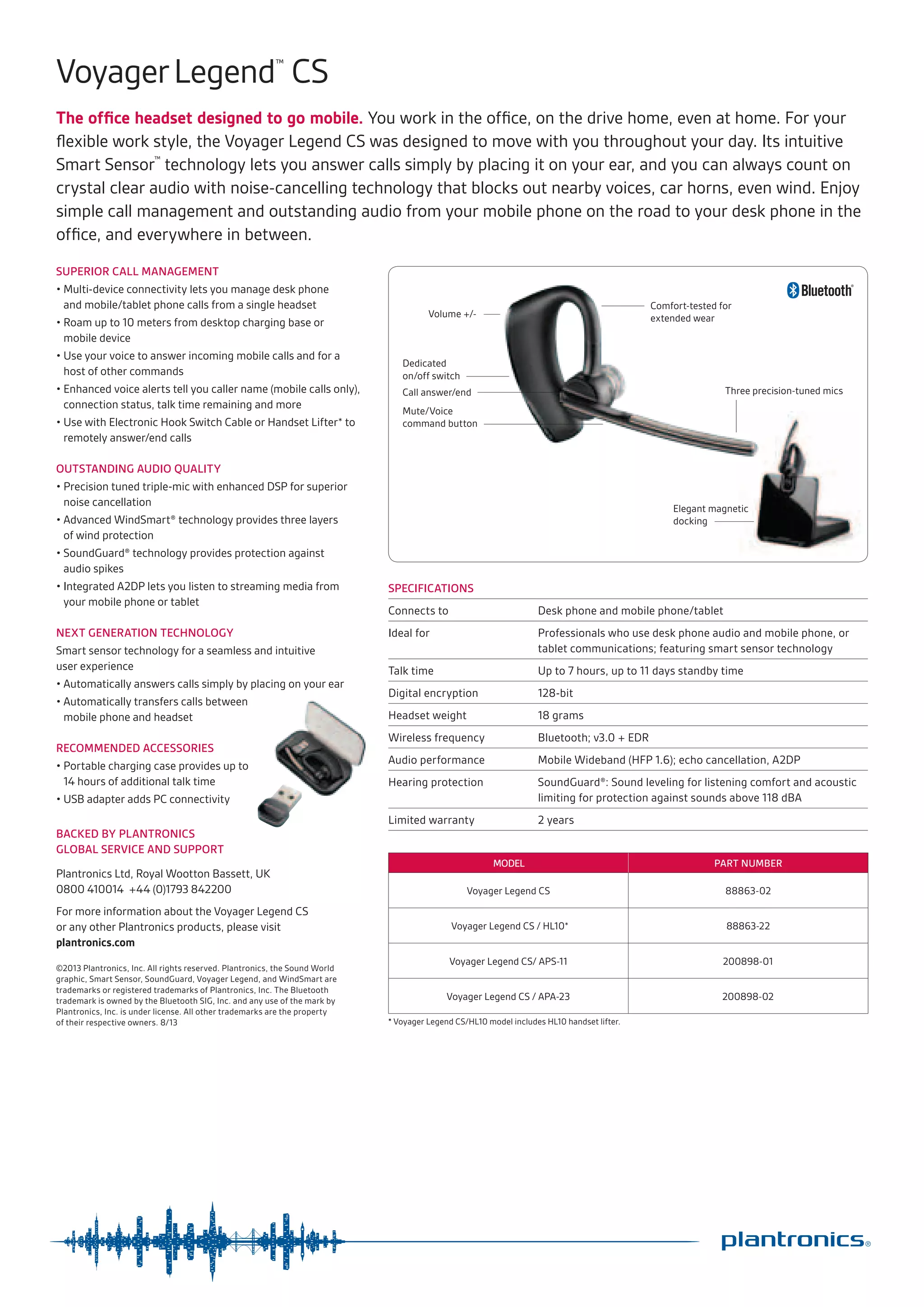 Plantronics voyager legend cs data sheet | PDF