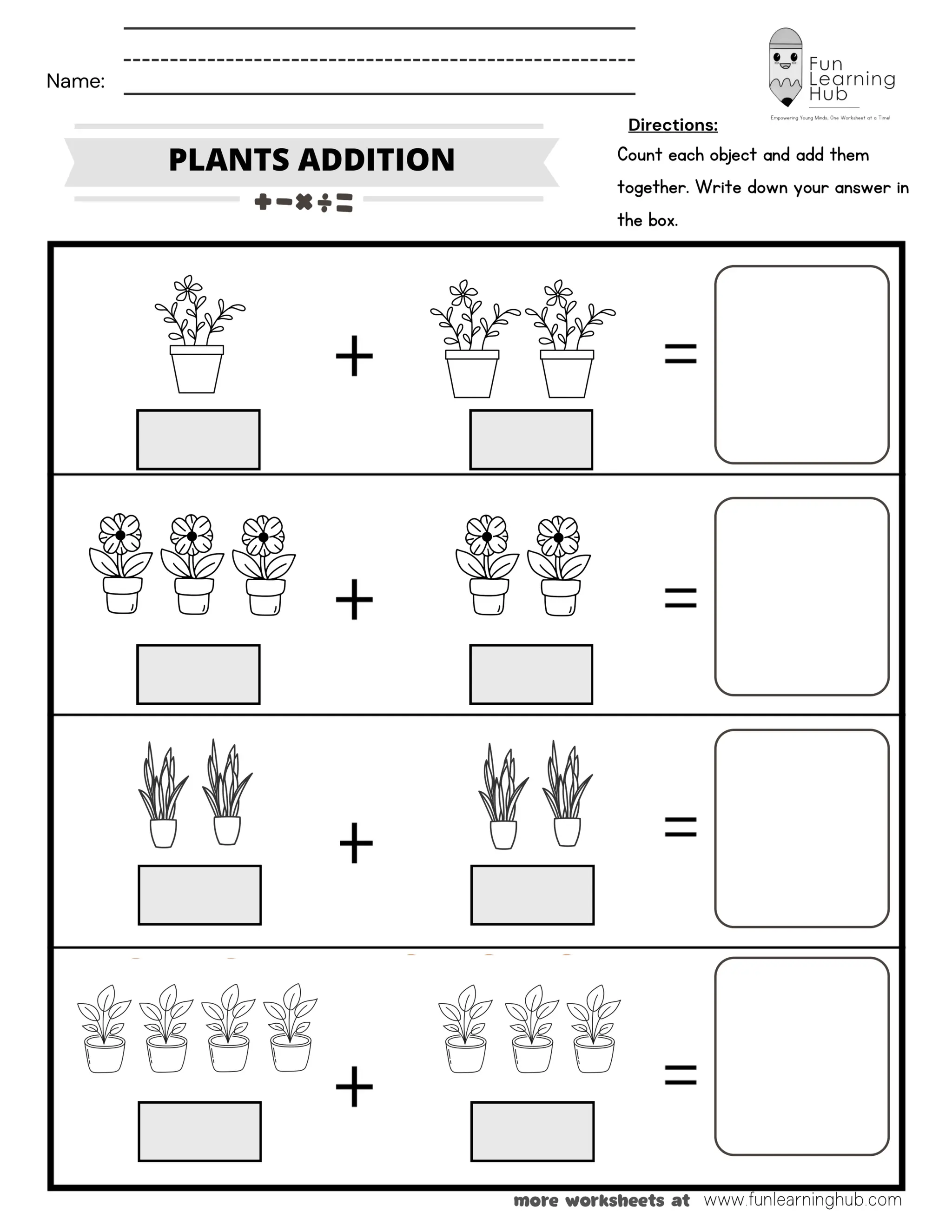 Plants Addition Black and White for kids.pdf