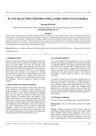 Plant selection criteria for landscaping in gulbarga | PDF