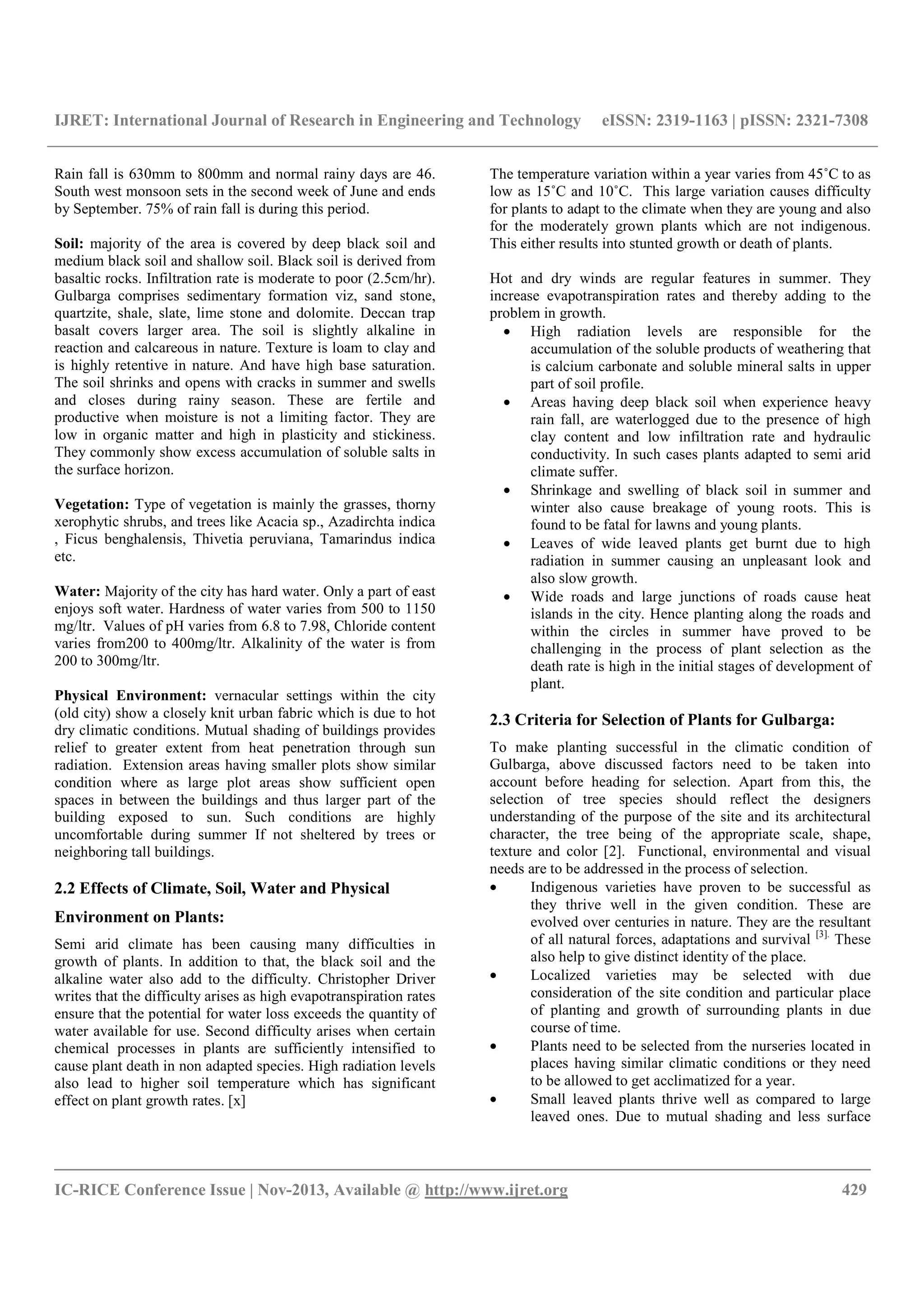 Plant selection criteria for landscaping in gulbarga | PDF