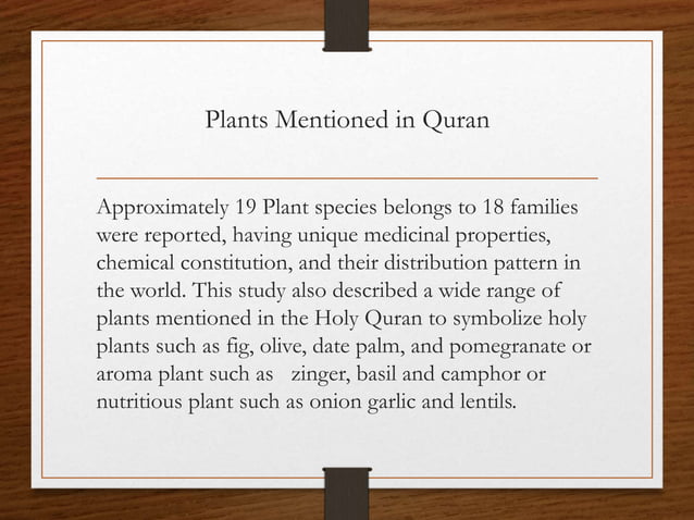 Plants in the holy quran A Presentation by Mr Allah Dad Khan Former DG ...