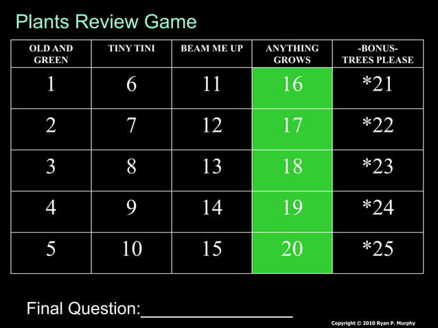 Kingdom Plantae, Plant Biology PowerPoint Review Game, Quiz | PPTX ...
