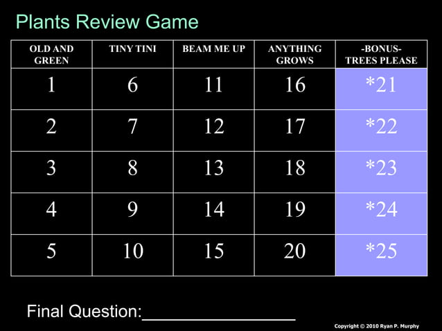 Kingdom Plantae, Plant Biology PowerPoint Review Game, Quiz | PPTX ...