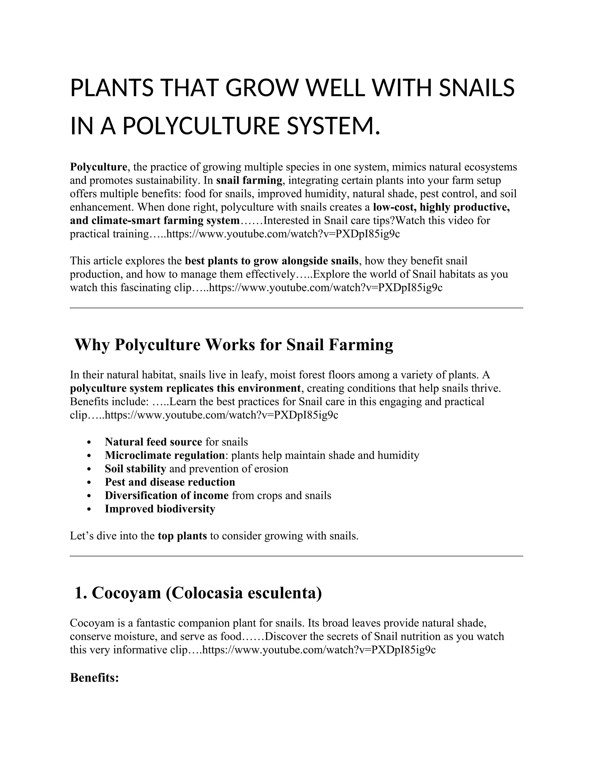 PLANTS THAT GROW WELL WITH SNAILS IN A POLYCULTURE SYSTEM..docx