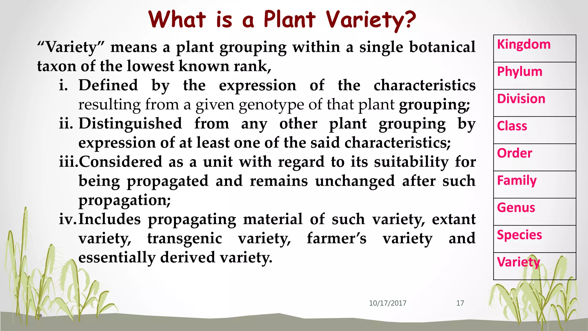 Plant varieties protection global and national trends 2017 | PPTX
