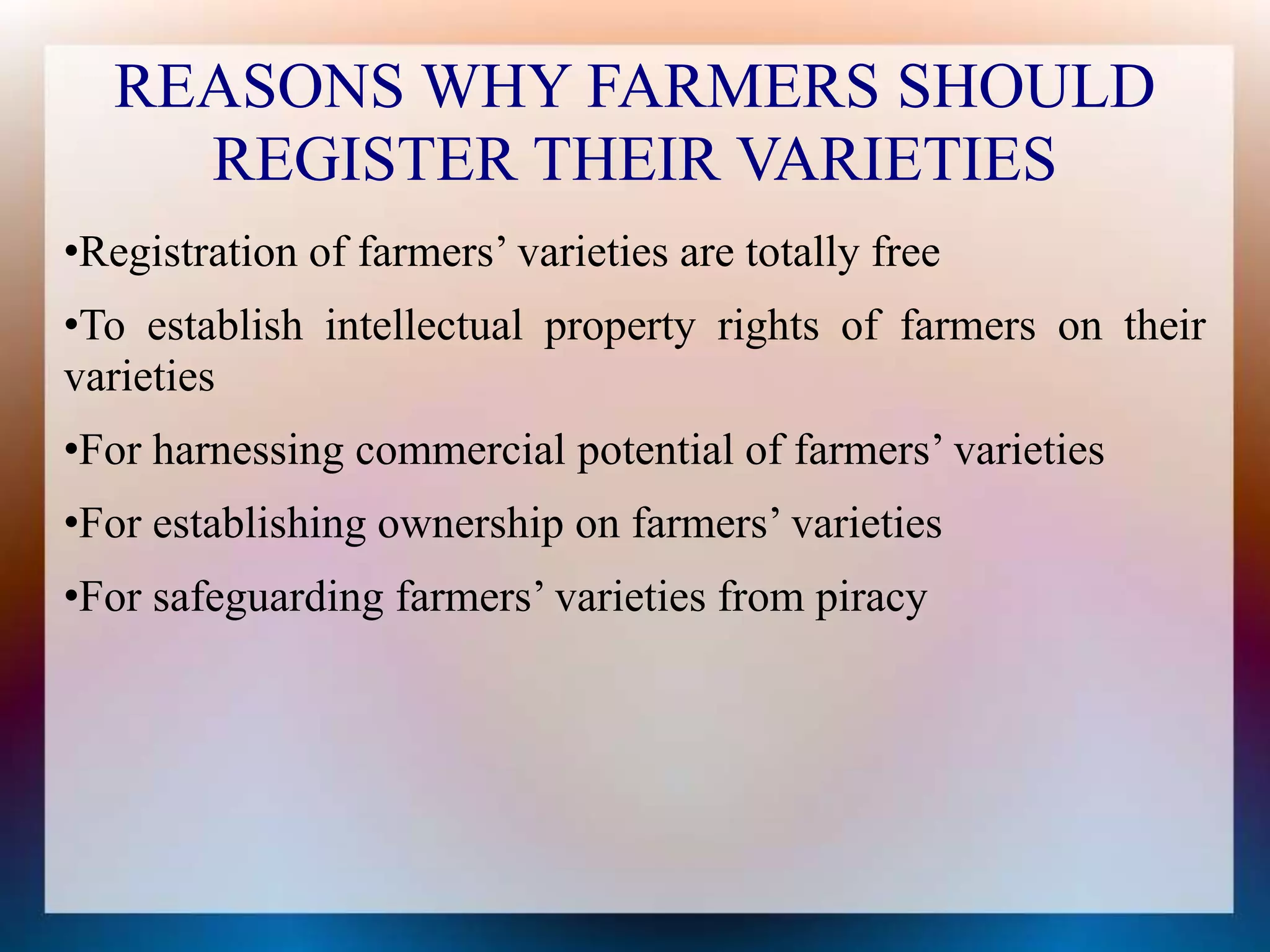 The Protection of Plant Varieties and Farmers’ Rights Act | PPTX