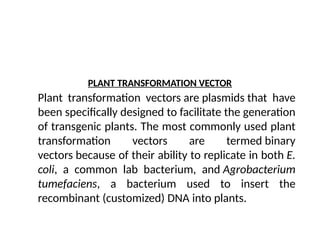 Plant Vectors.pptx by taimoor khan biotech | PPTX